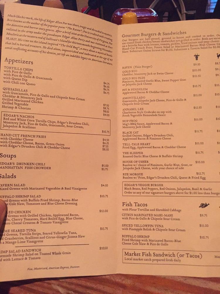 Menu at Poe's Tavern pub & bar, Atlantic Beach