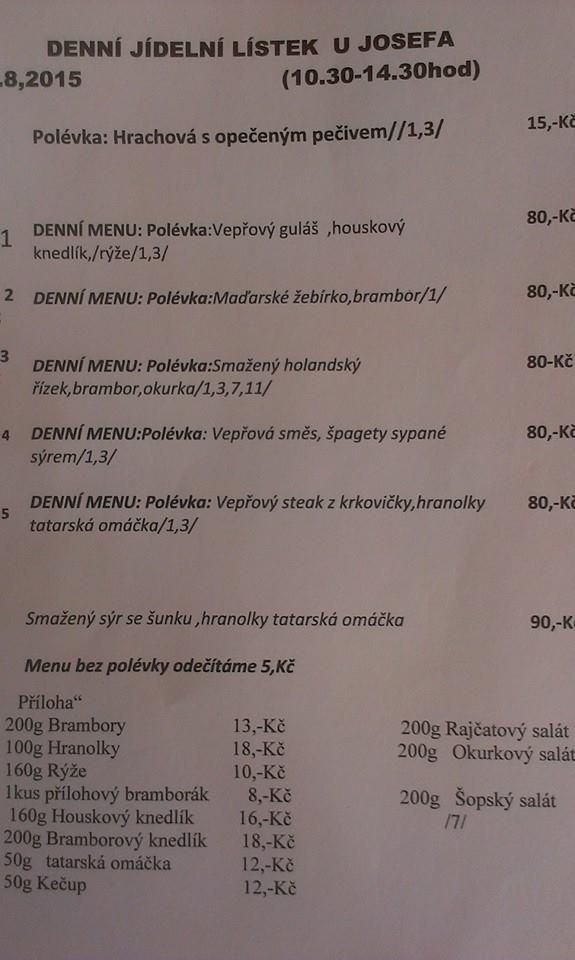 Menu at U Josefa Restaurant, Pardubice