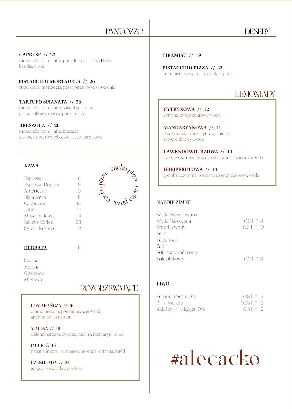Menu at Cacko Pizza w Gdańsku restaurant, Gdańsk