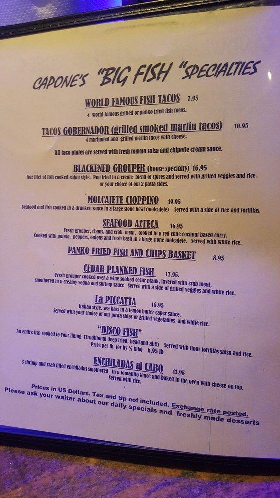 Menu at Al Capone's Seafood and Pizzeria, Puerto Peñasco