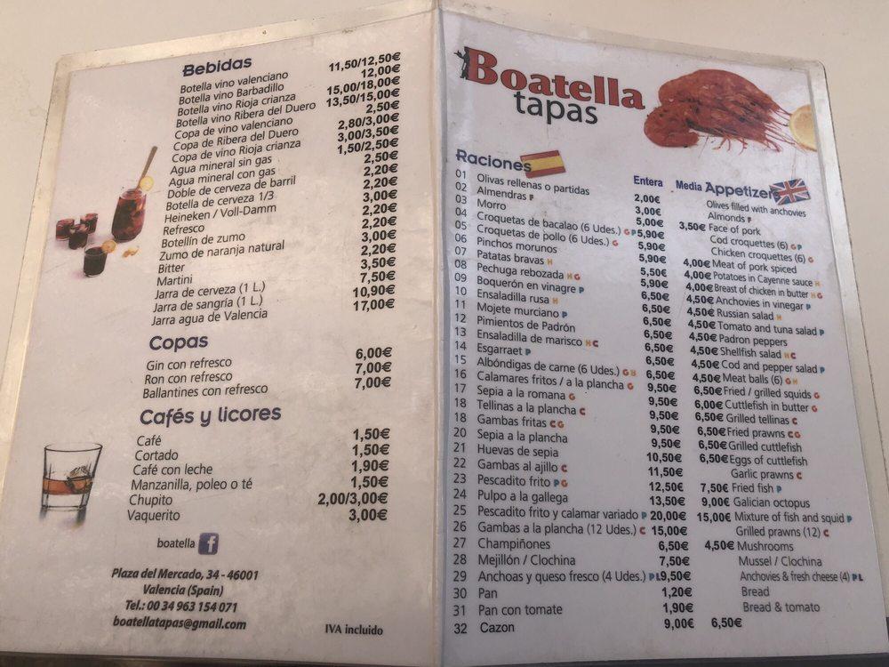 Menu at Boatella Tapas pub & bar, Valencia