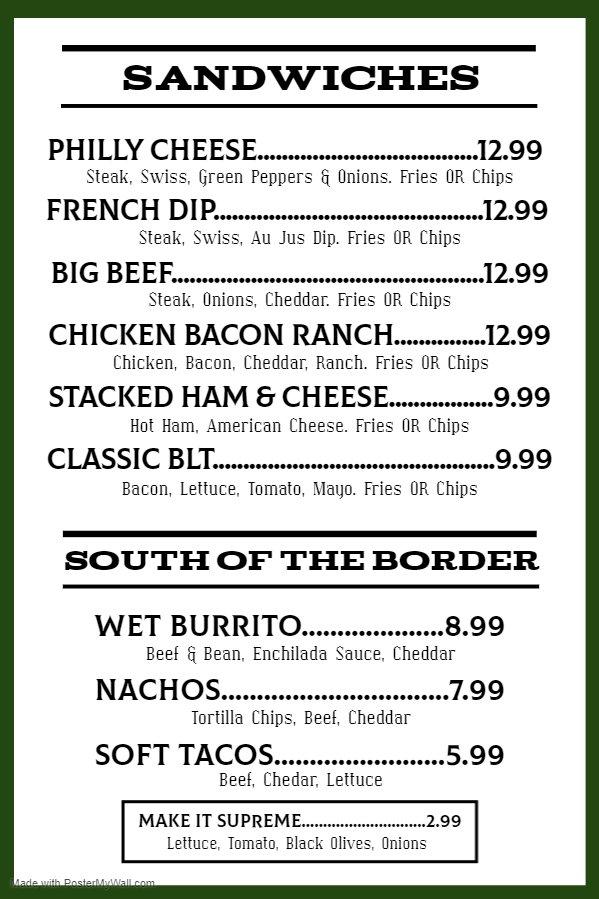 Menu at Central Lake Tavern pub & bar, Central Lake