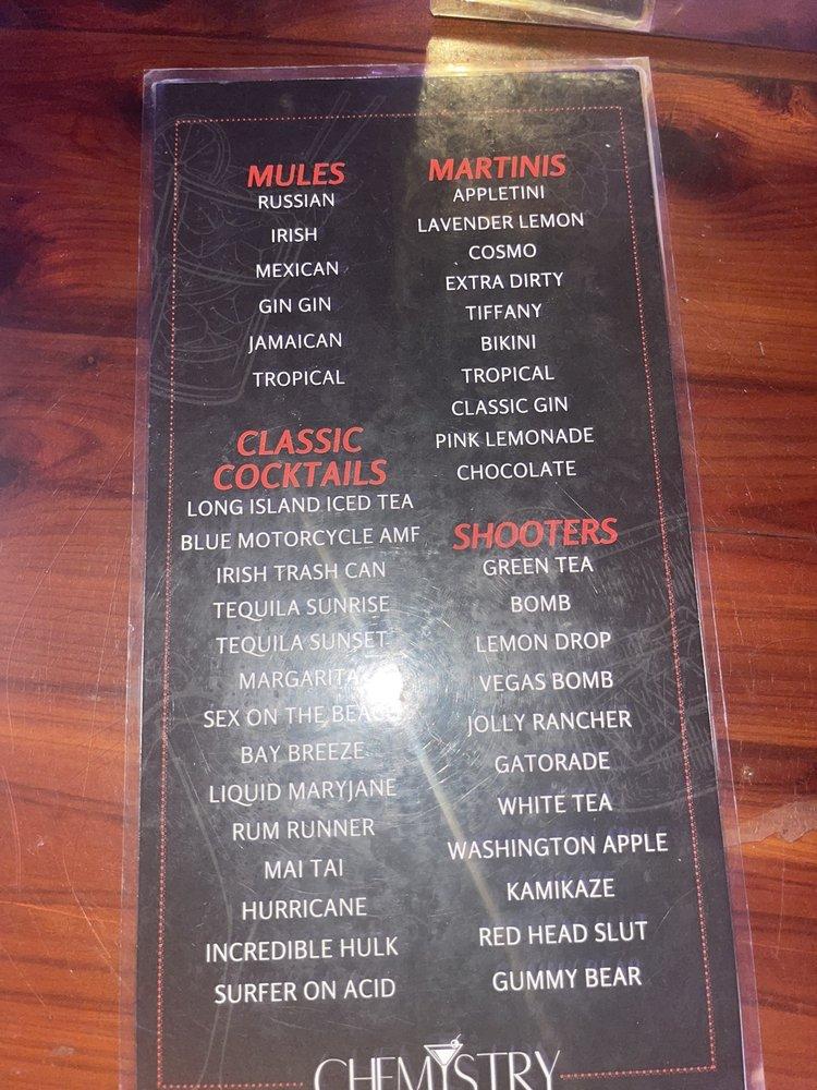 Menu at Chemistry pub & bar, Virginia Beach, Atlantic Ave