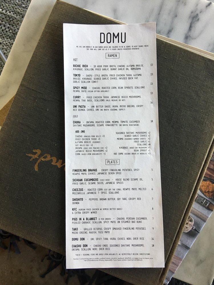 Menu at DOMU pub & bar, Orlando, 3201 Corrine Dr Suite 100