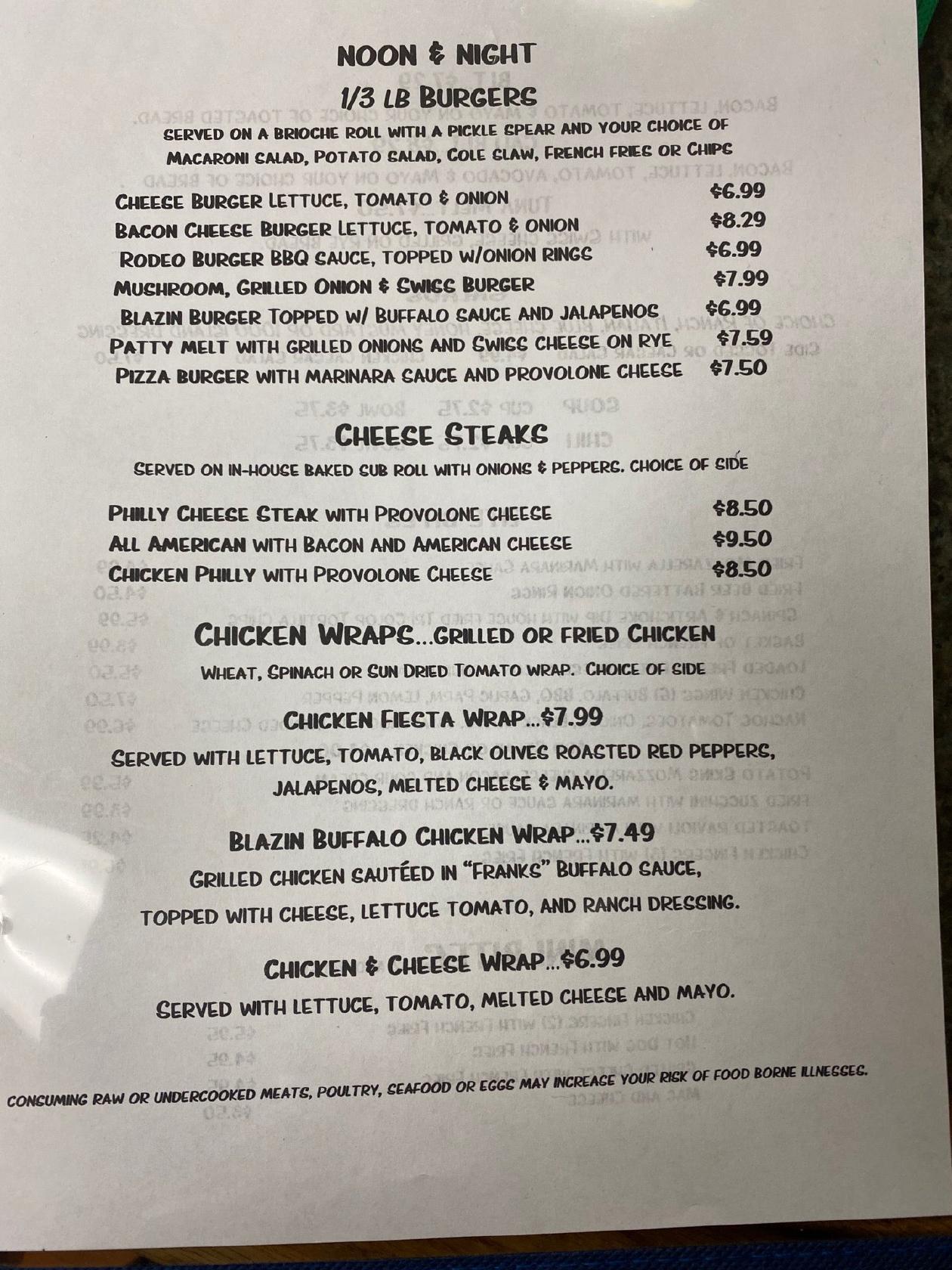 Menu at O’brien’s Bar & Grill, Pahrump