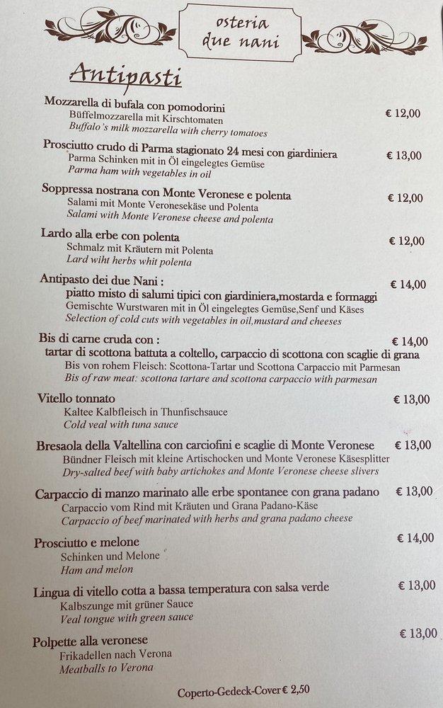Speisekarte von Osteria Due Nani restaurant, Bardolino