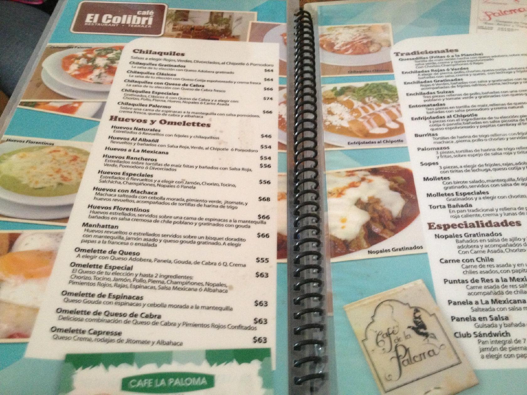 Menu at Café El Colibrí, Zapopan, Av. de Las Fuentes 68