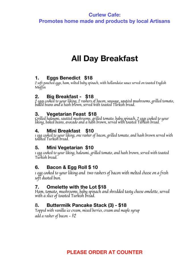 Menu at Curlew Takeaway and Convenient Store cafe, Coochiemudlo Island