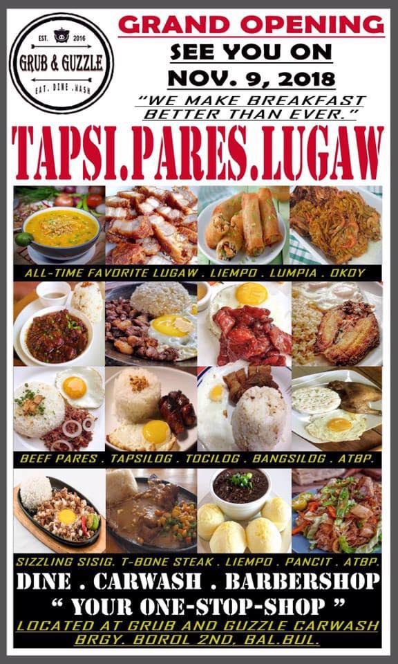 Menu at Grub and Guzzle pub & bar, Balagtas