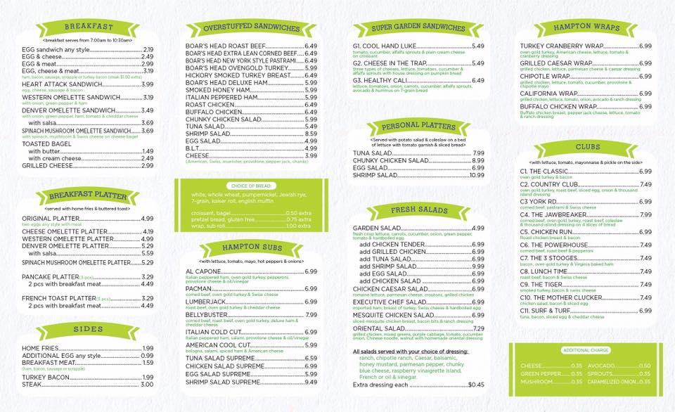 Menu at Hampton Café, Towson, 300 E Joppa Rd