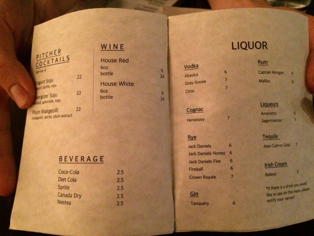 Menu at Hanjan South restaurant, Edmonton, 99 St NW