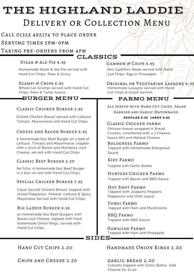 Menu at Highland Laddie pub & bar, Darlington