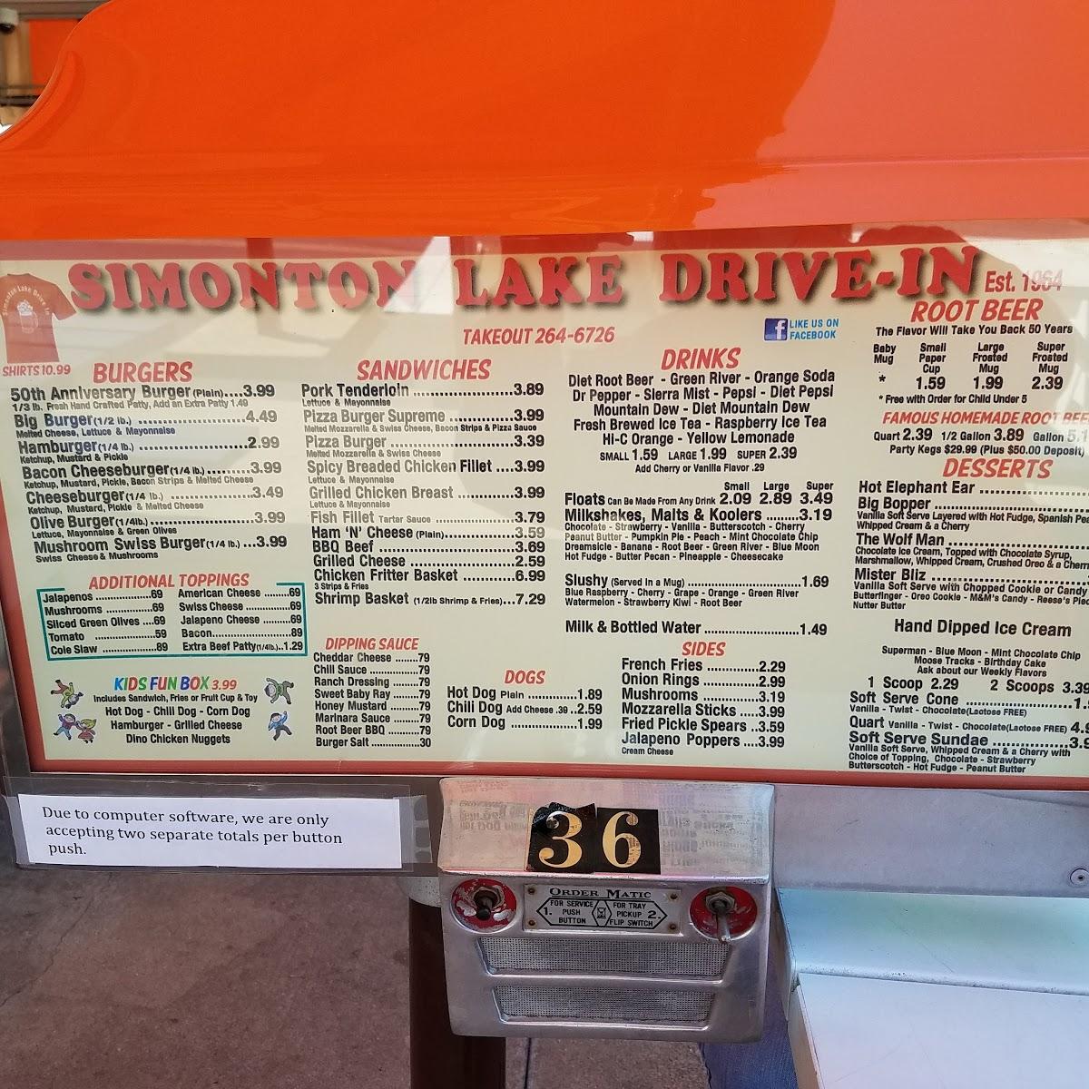Simonton Lake Drive-In, Elkhart - Restaurant menu, prices and reviews