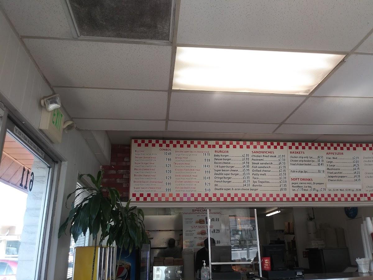 Menu at Super Burger Drive-in restaurant, Gilroy