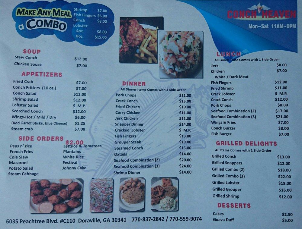 Menu at Conch Heaven desserts, Doraville, Peachtree Blvd