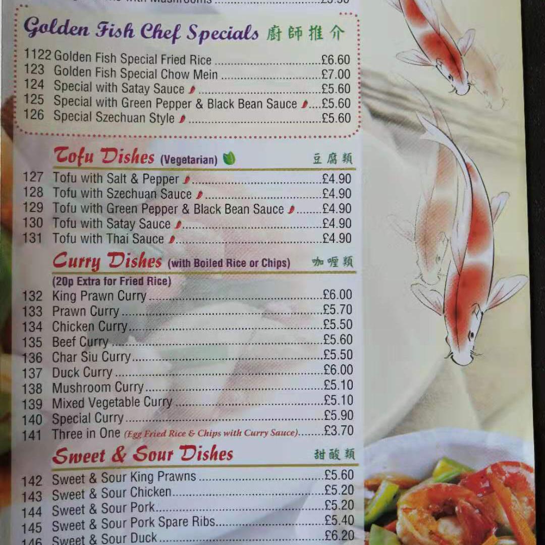 Menu at Golden Fish fast food, Stourbridge, 51 Stourbridge Rd
