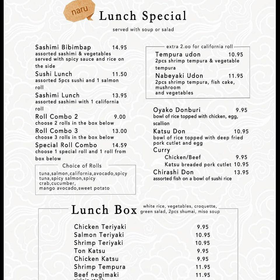 Menu at Naru Restaurant, Franklin Lakes