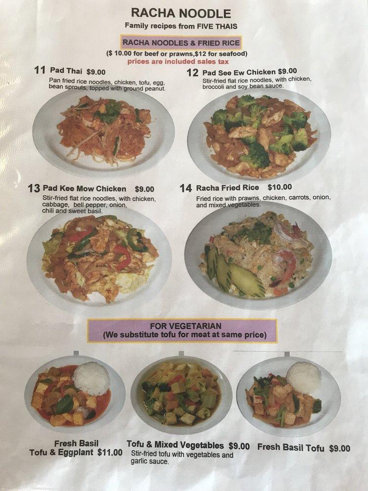 Menu at Racha Noodle restaurant, Redding