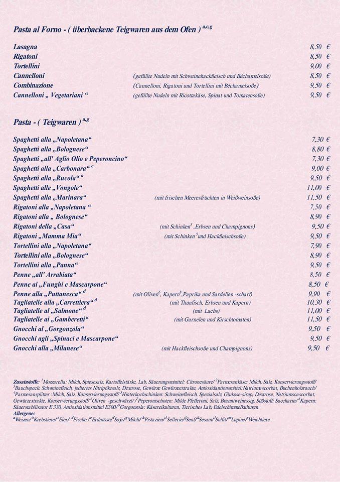 Speisekarte von Pizzeria Rheintal, Bruchsal