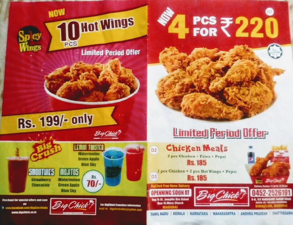 Menu at Big Chick Fried Chicken, Madurai