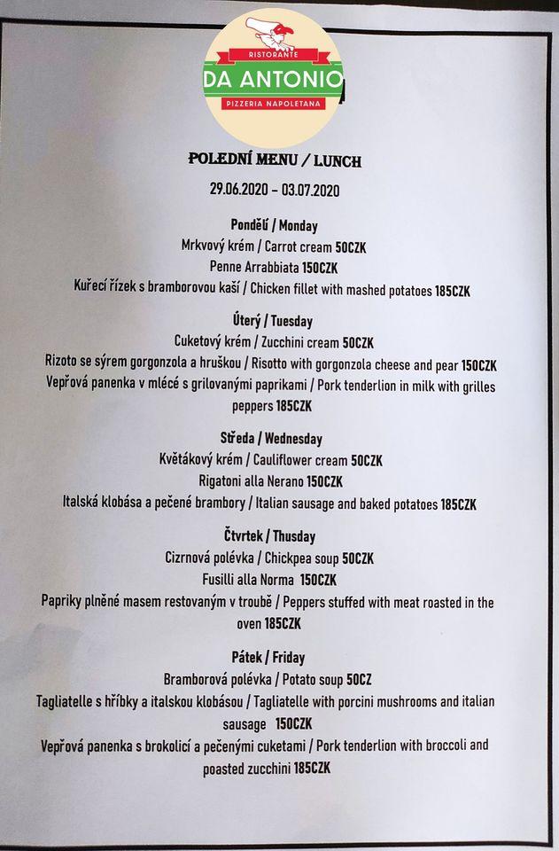 Menu at Da Antonio Letna - Pizzeria Napoletana, Prague, Dittrichova 25