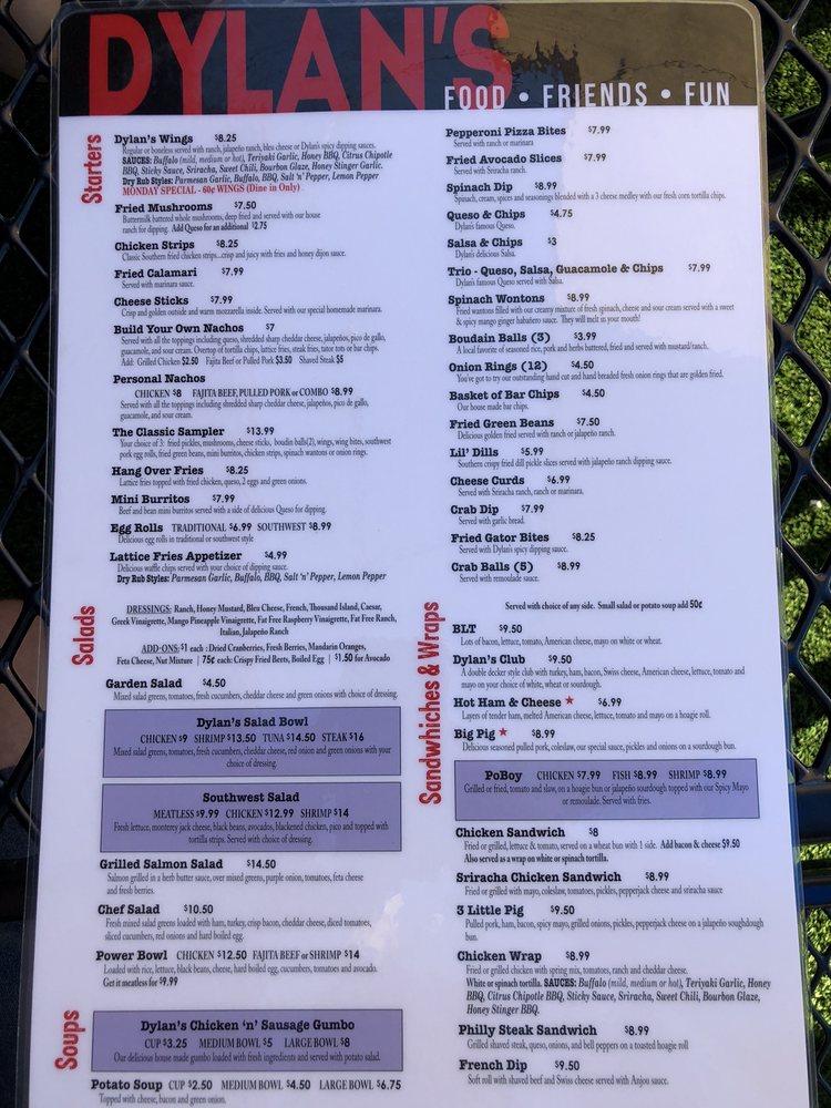 Menu at Dylan's Bar and Grill, Port Arthur, 9th Ave