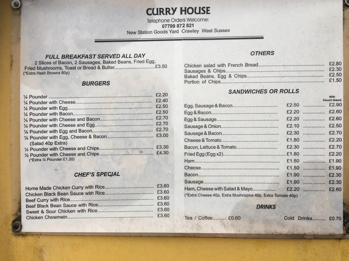Menu at Fat Cat's Food Van cafe, Crawley