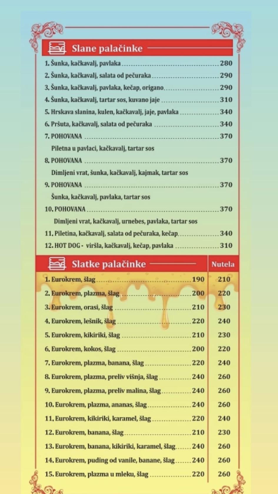 Menu at Foka restaurant, Nova Pazova, Cara Dušana 99