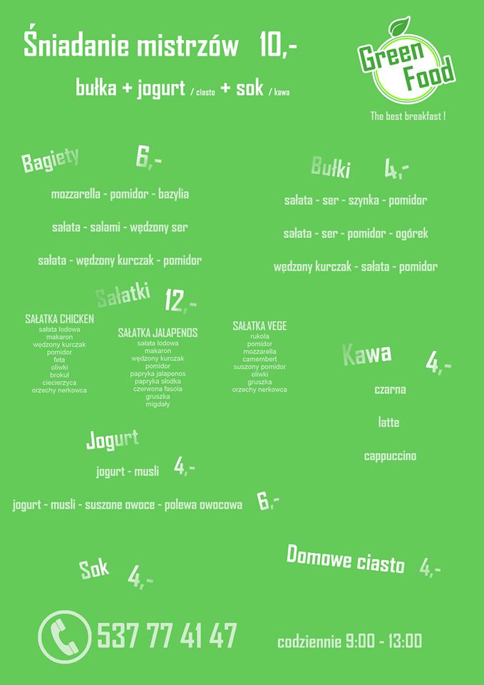 Menu at Green House Club, Wrocław