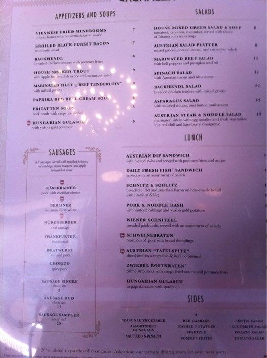 Menu at Grünauer pub & bar, Kansas City