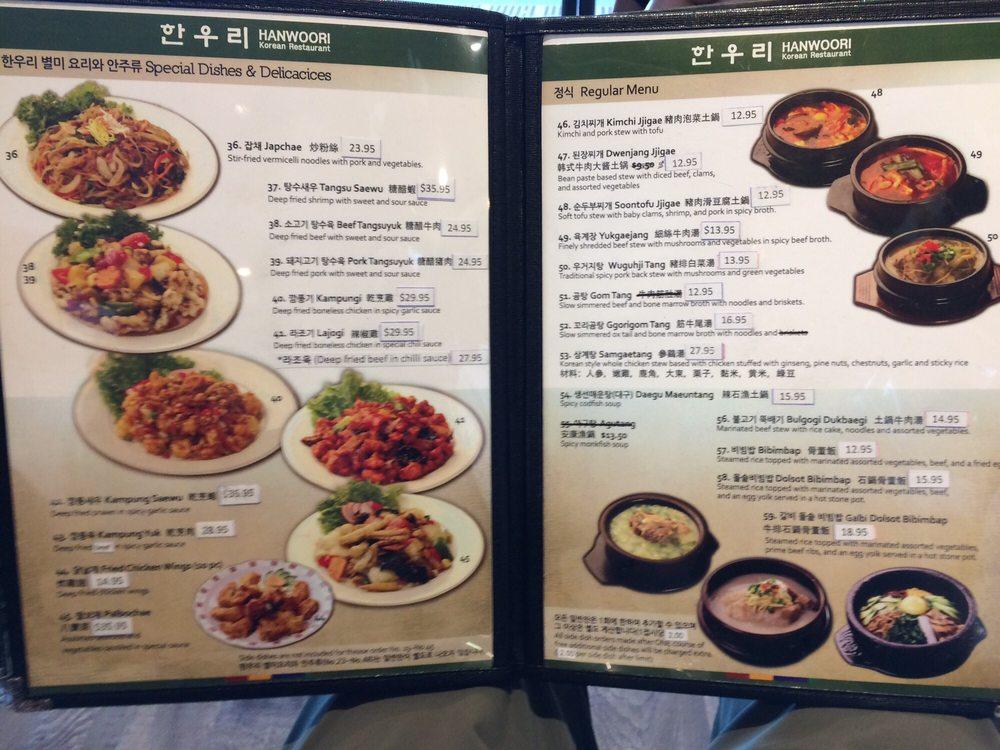 Menu at Hanwoori Korean Restaurant, Burnaby