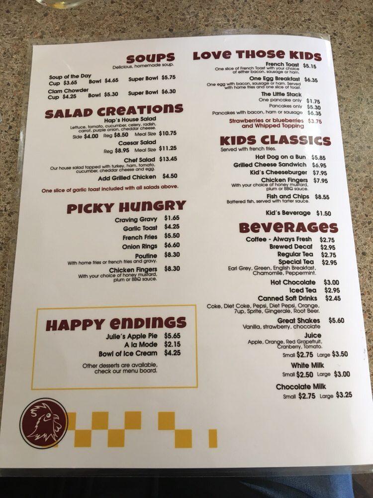 Menu at Hap's Hungry House restaurant, Edmonton