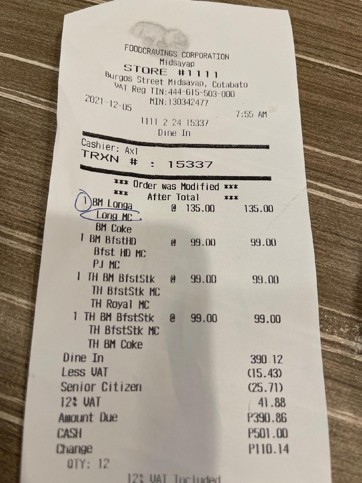 Menu at Jollibee restaurant, Midsayap