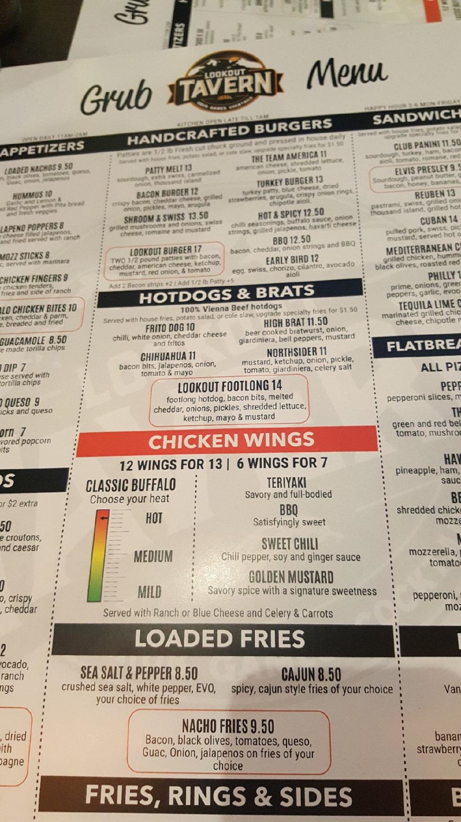 Menu at Lookout Tavern pub & bar, Phoenix