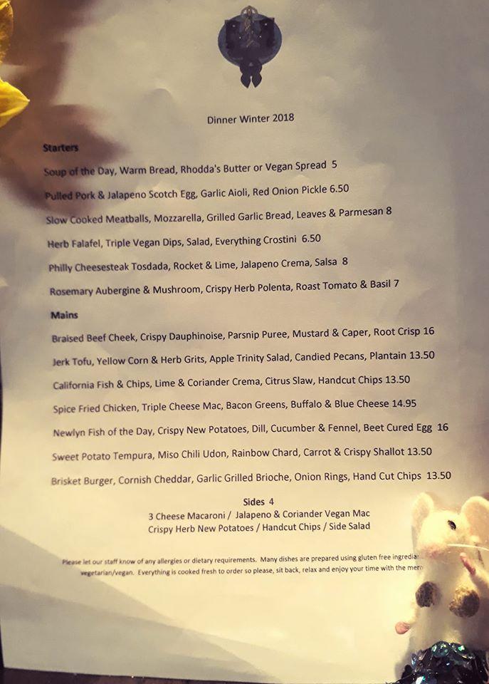 Menu at Mermaid Alley restaurant, Penzance