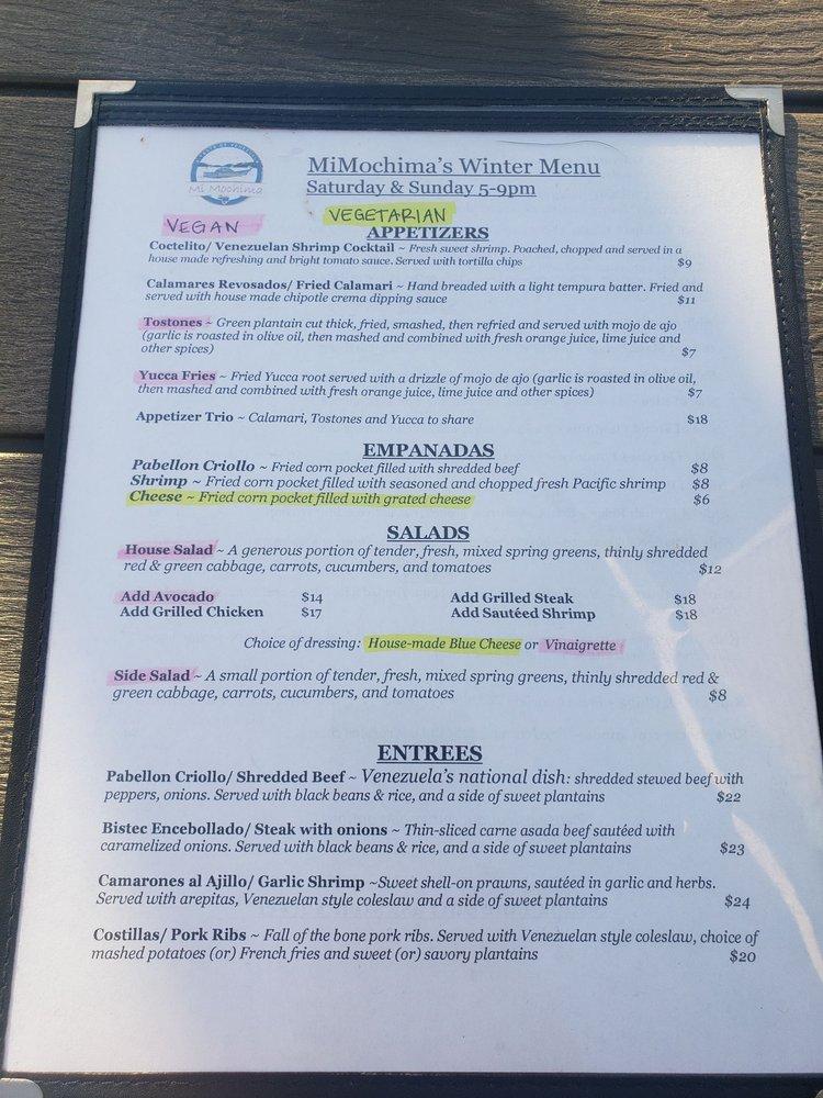 Menu at Mi Mochima Restaurant, Shelter Cove