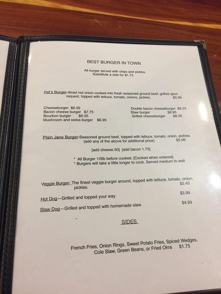 Menu at Pat's Place restaurant, Bardstown