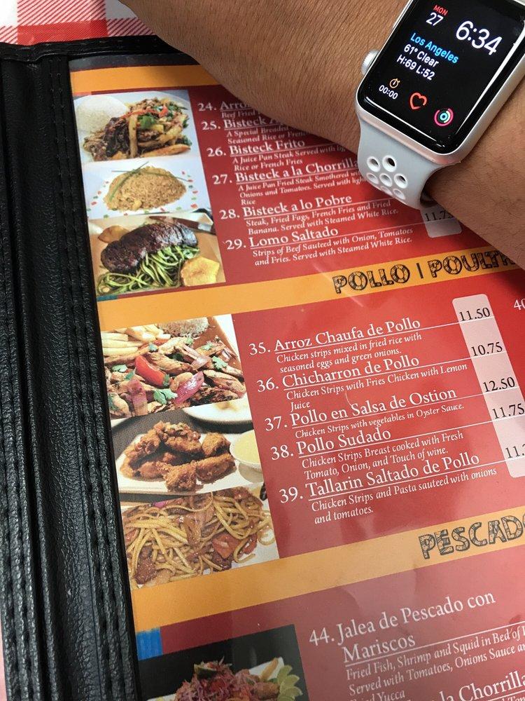 Carta del restaurante Los Andes, South Gate