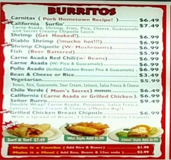 Menu at Señor Taco restaurant, Tempe