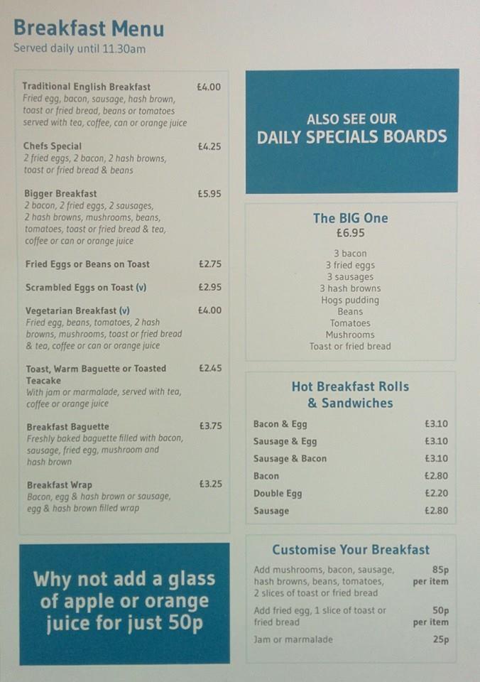 Menu at The Village cafe, Plymouth, Tamar Hotel