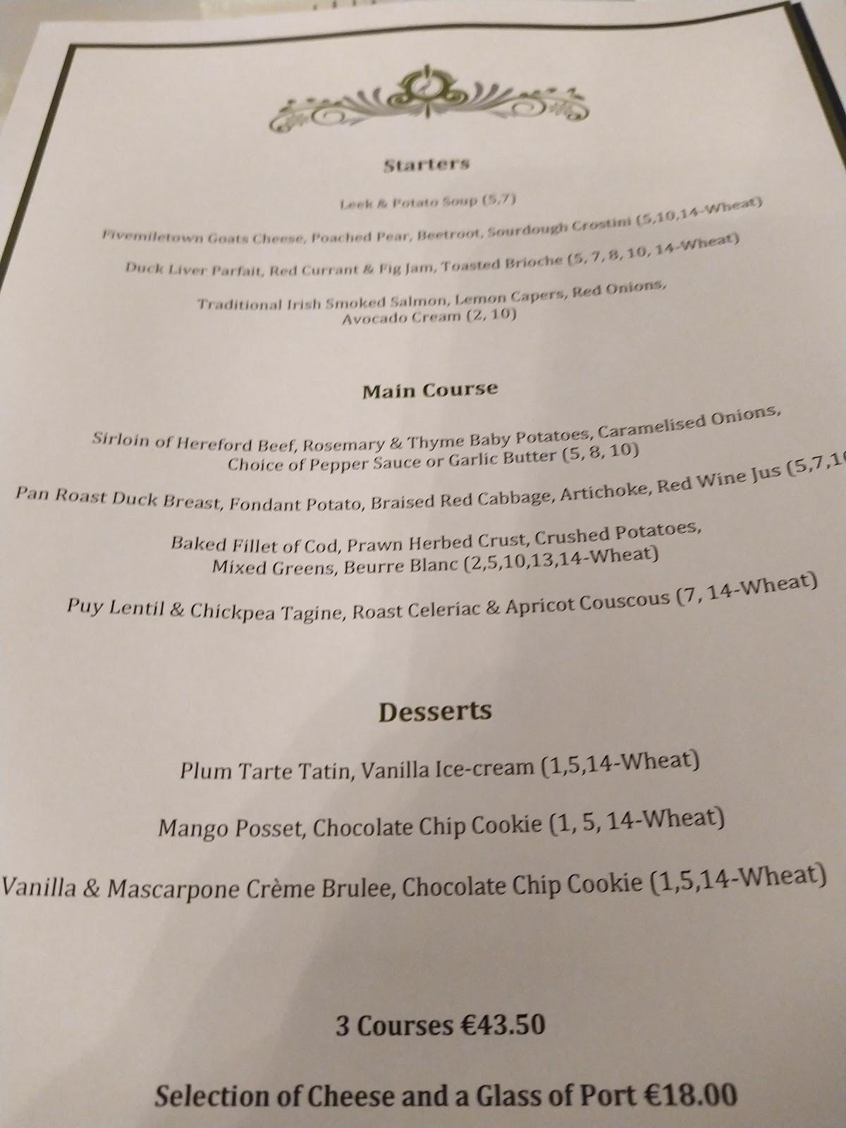 Menu at Brunel Restaurant, Rathnew