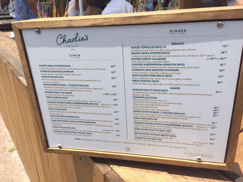Menu at Charlie Farley's pub & bar, Auckland