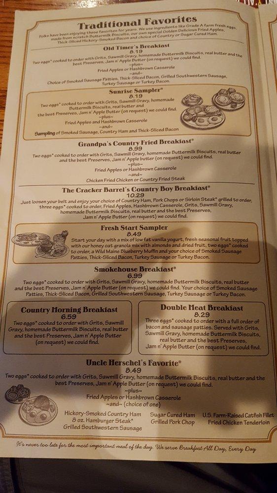 Menu at Cracker Barrel Old Country Store, Yuma, S Sunridge Dr