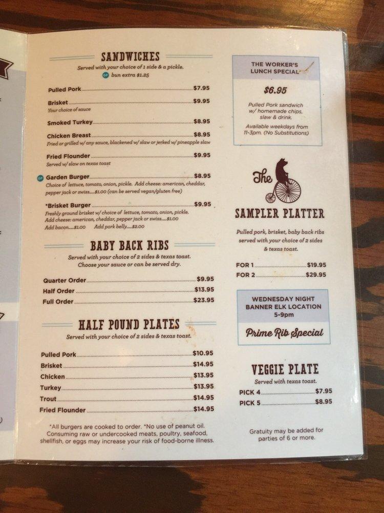 Menu at The Pedalin' Pig pub & bar, Banner Elk