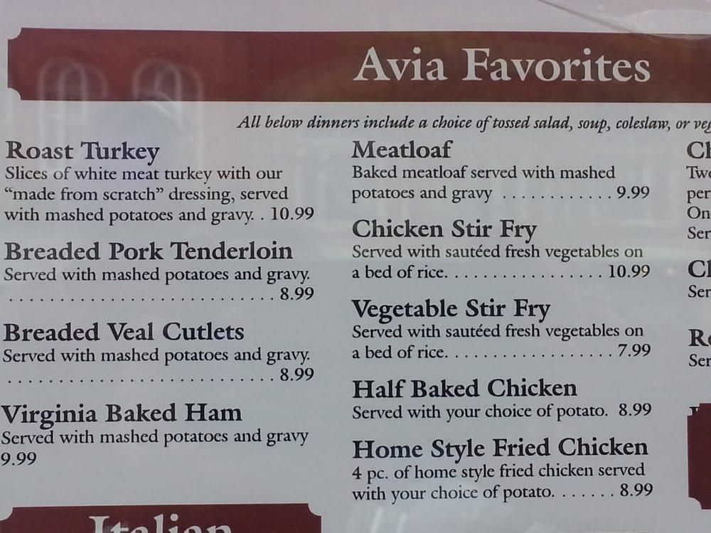 Menu at Avia Family Dining restaurant, Holly