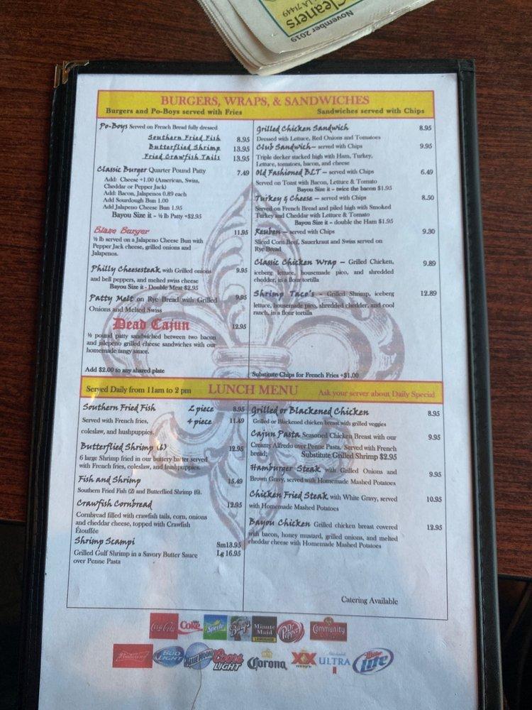 Menu at Bayou Crawfish restaurant, Many