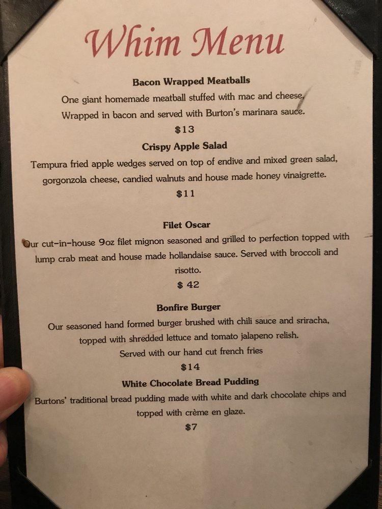Menu at Burtons Grill & Bar, Burlington