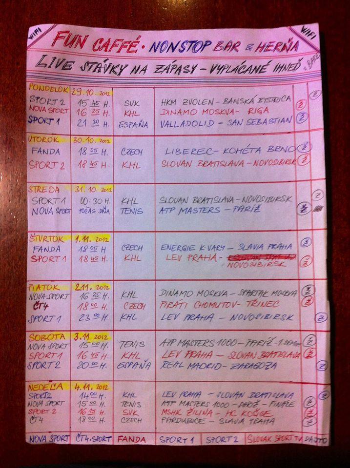 Menu at Fun Caffé Dubnica - bar&herňa, Dubnica nad Váhom