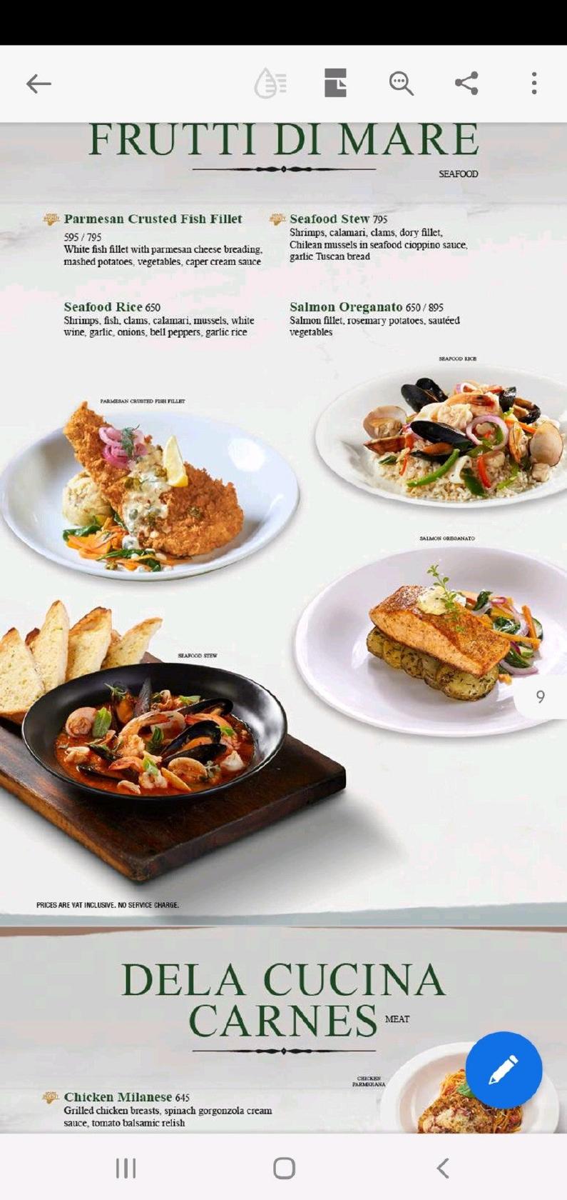 Menu at Italianni's restaurant, Santa Rosa, Vista Mall