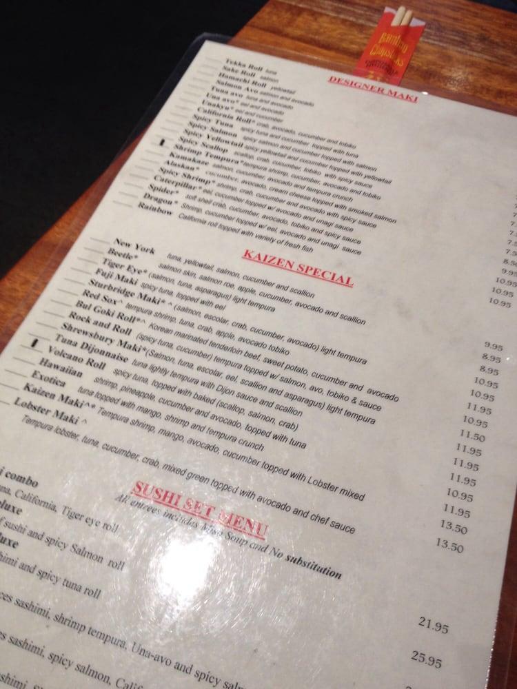 Menu at Kaizen Sushi Bar & Grill, Sturbridge